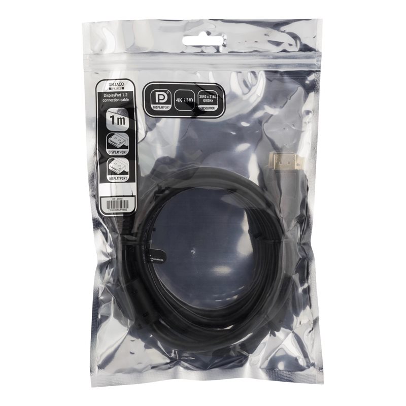 Deltaco DisplayPort 1.2 -näyttökaapeli, 4K60Hz, 2m, musta - Jimms.fi